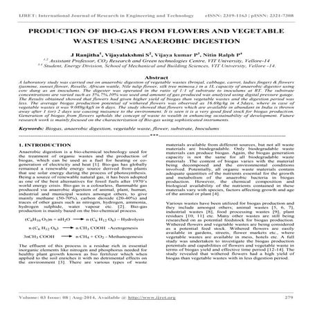 Production of bio gas from flowers and vegetable wastes using anaerobic ...