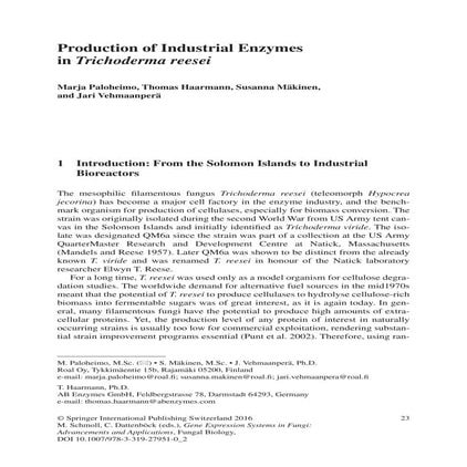 Production of industrial enzymes in t.reesei | PDF | Biotech and Biomedical Industry | Industries