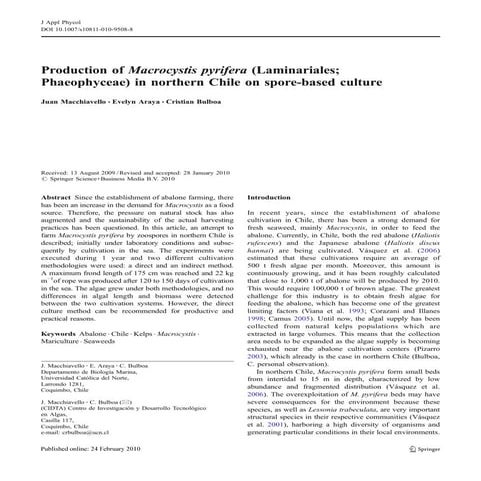 Production of macrocystis pyrifera laminariales phaeophyceae in ...