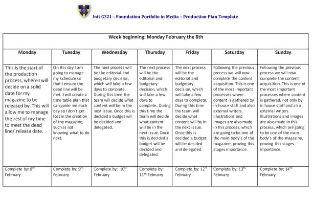 Final major project production diary template 2014 2015 | DOCX ...