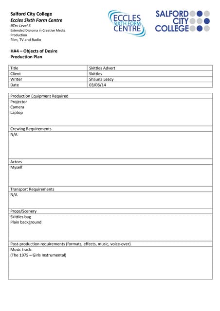 Pre Production Plan | PDF