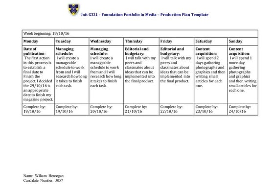 Jess sheridan unit 13- production plan | PPT