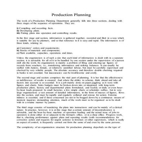 Production planning | PDF