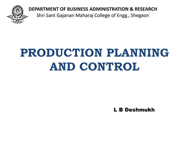 Production planning control ppt | PPTX