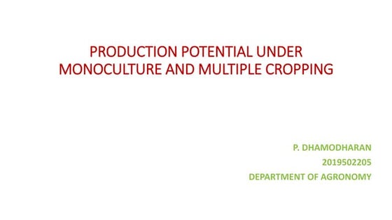 Production potential and constraints , monocropping | PPT