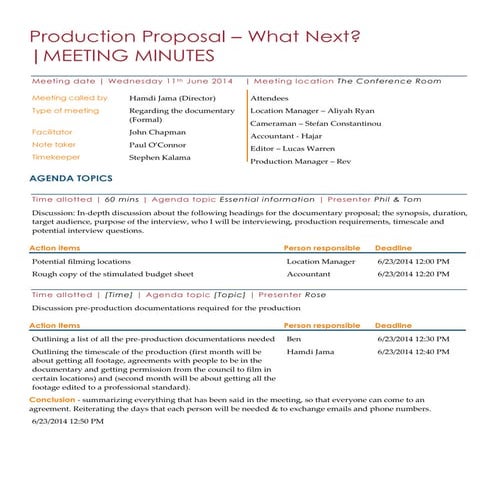 Production proposal – meeting minutes | DOCX