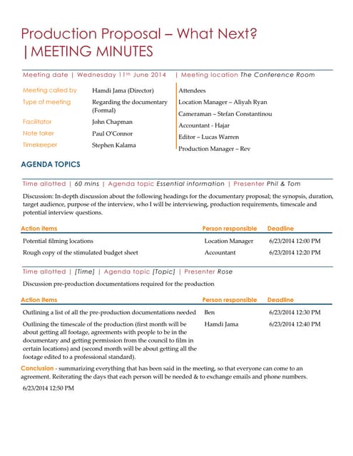 Minutes of meeting form | PDF