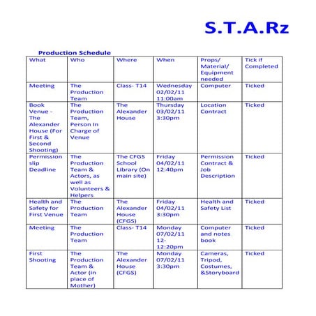 Production schedule | DOCX