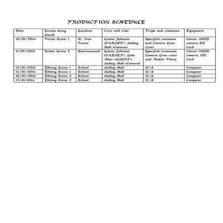 Production schedule | DOCX