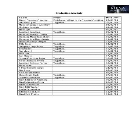 (Time managemet) production schedule | DOCX