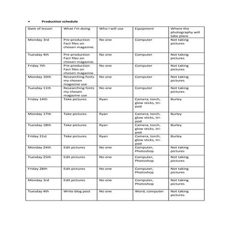 Production schedule final | DOCX