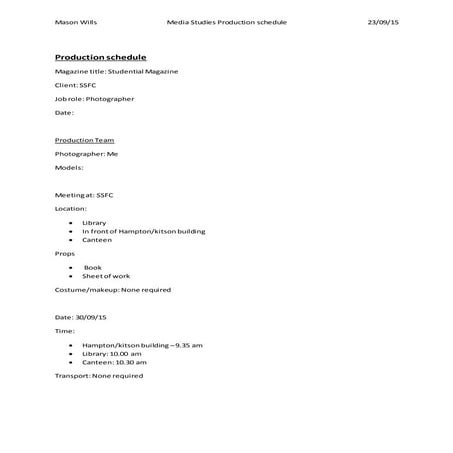 Preliminary Production schedule | DOCX