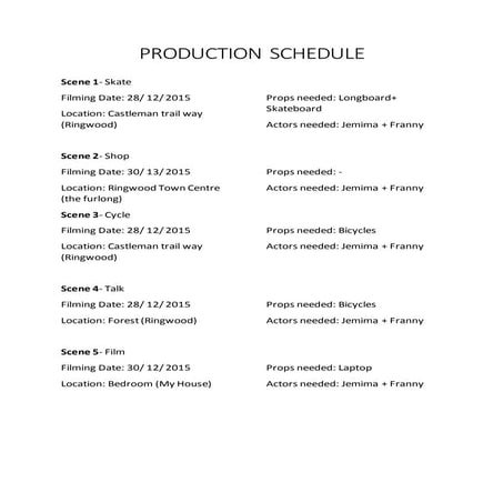 Production schedule | DOCX