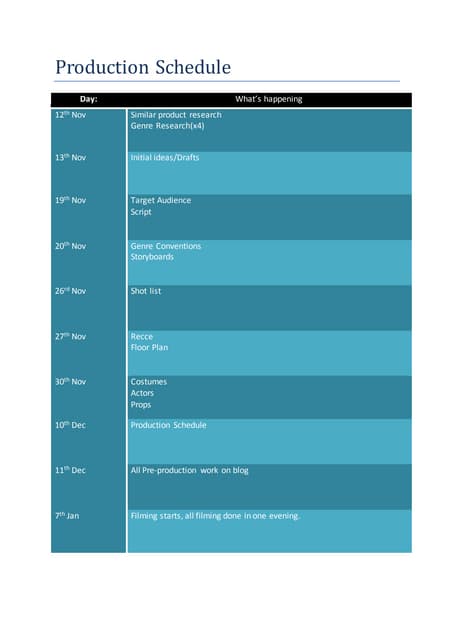 Production schedule | DOCX