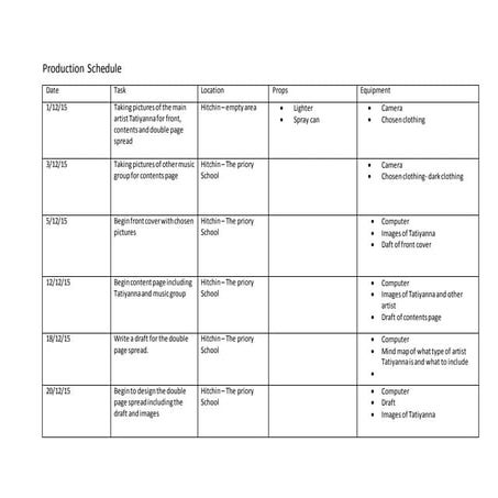 Production schedule | DOCX