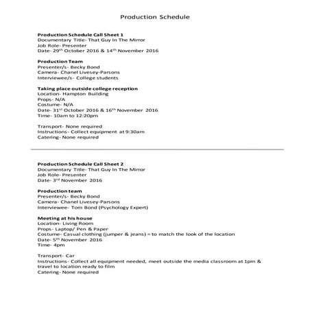 Production schedule | DOCX