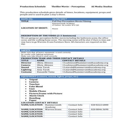 Production schedule | PDF