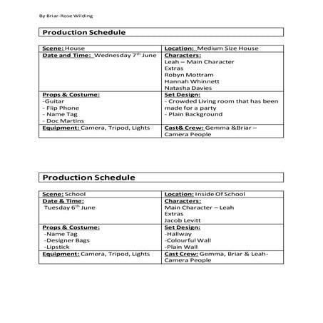 Production schedule | DOCX