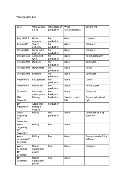 Production schedule | DOCX