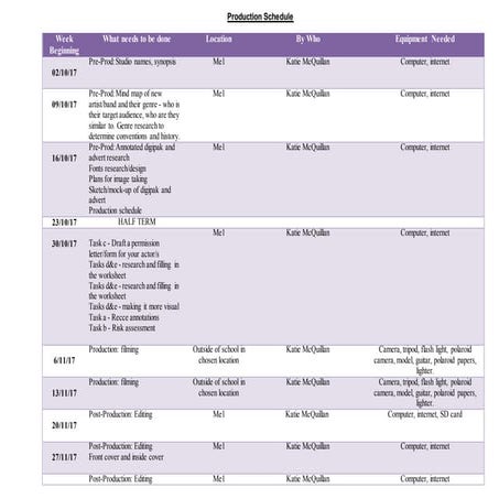 (Time managemet) production schedule | DOCX