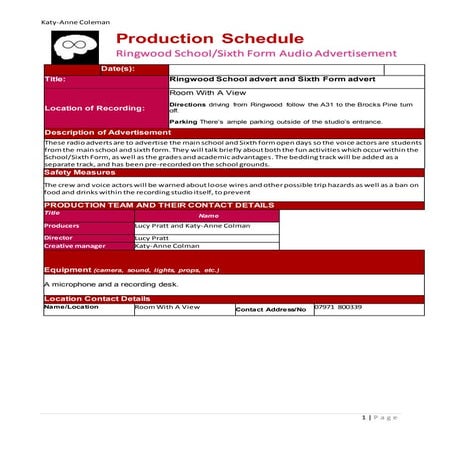 Call sheet | DOC