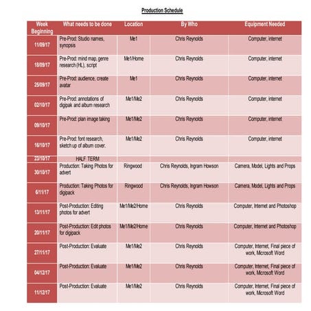 Production schedule | DOCX