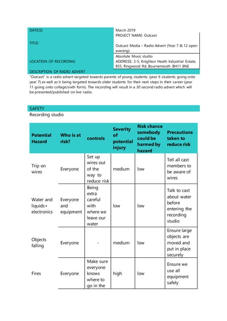 Task 8 production schedule | DOCX