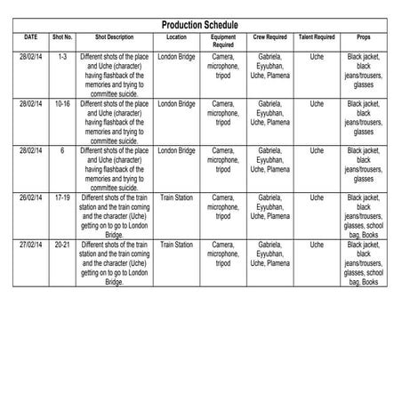 Production schedule 2 | DOCX
