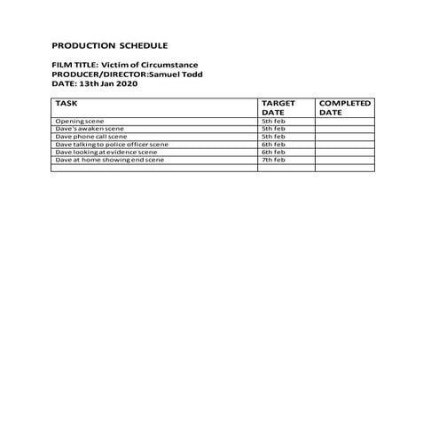 Production schedule | DOCX