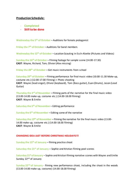 Production schedule Update 4 | PDF