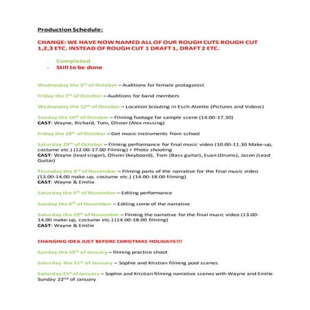 Production Schedule: FINAL | DOCX