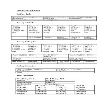 (Time managemet) production schedule | DOCX