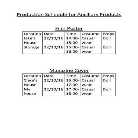 Production Schedule (Ancillary) | DOCX
