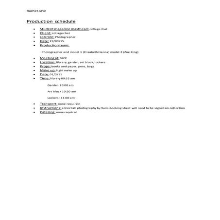 Call sheet | DOCX