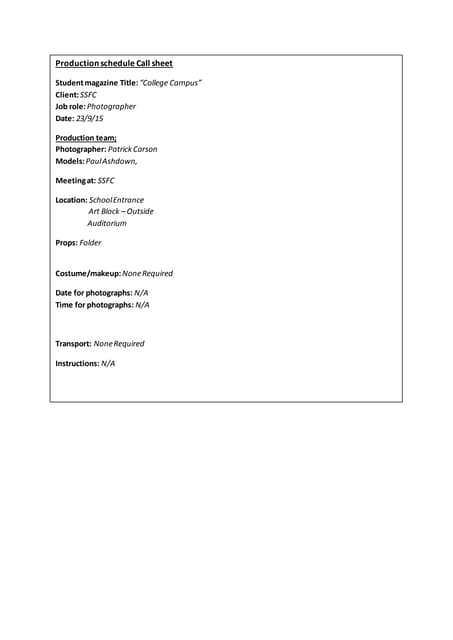 Production schedule call sheet | PDF