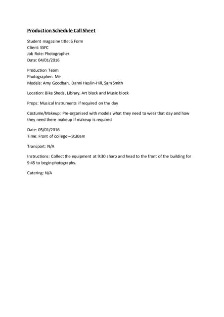 Preliminary Production schedule | PDF