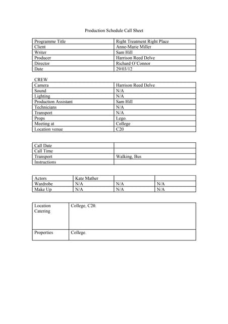 Location call sheet template 2 | PDF