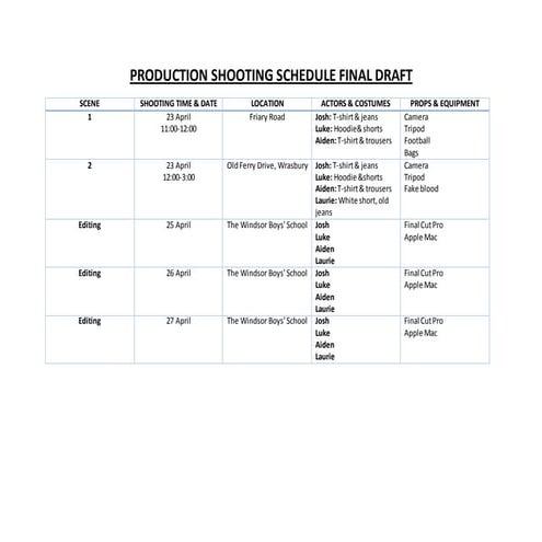 Production schedule final draft | DOCX