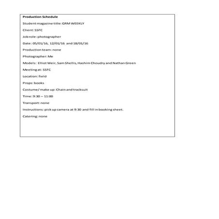 Production schedule for grm | DOCX