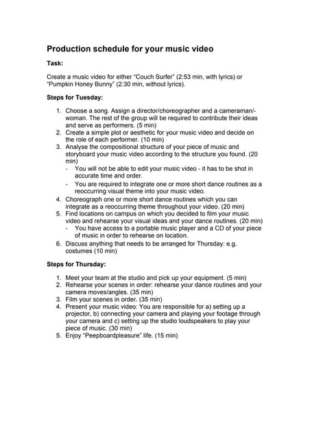Music video production schedule | PPT