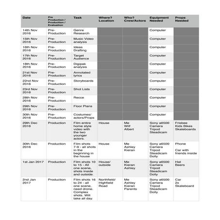 Production schedule | DOCX