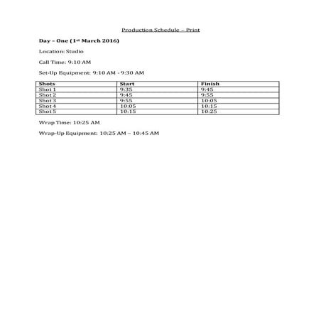 Production Schedule - Print | PDF