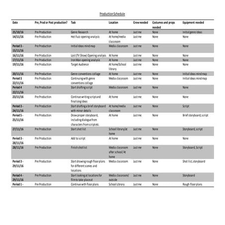 Production schedule | DOCX