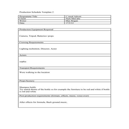 Production schedule template_2 l'oreal | PDF