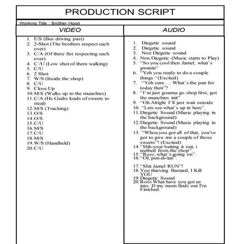 Production script brotherhood | DOCX