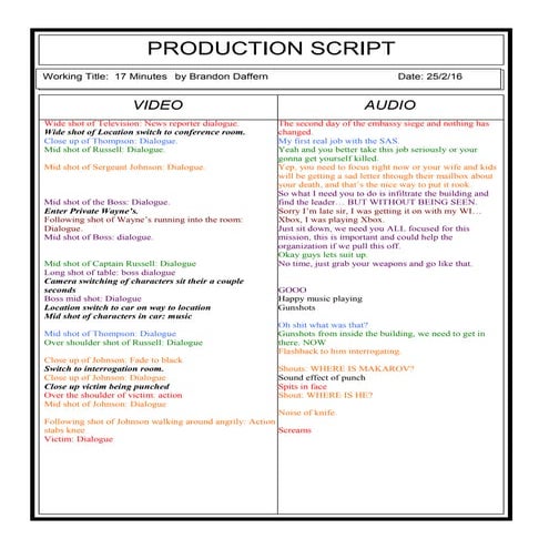 Production script for movie | DOC | Screenwriting | Content Production