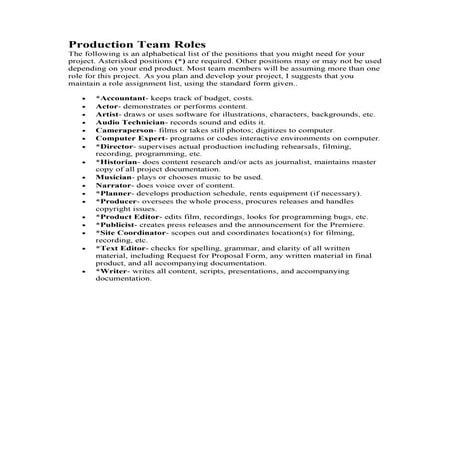Production team roles | DOC