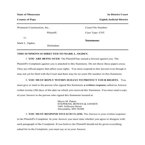 Production test summons | DOCX