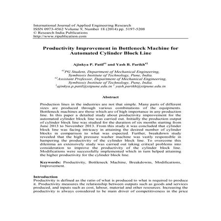 Productivity improvement in bottleneck machine for automated cylinder ...