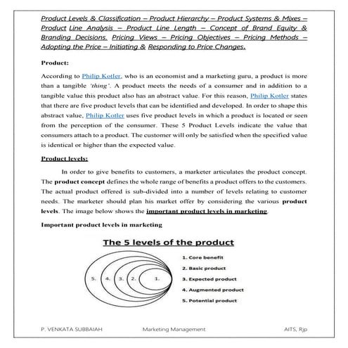 Product concept, level , classification, mix and product life cycle and ...